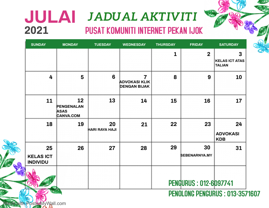 JADUAL AKTIVITI BULAN JULAI 2021 – NADI Pekan Ijok